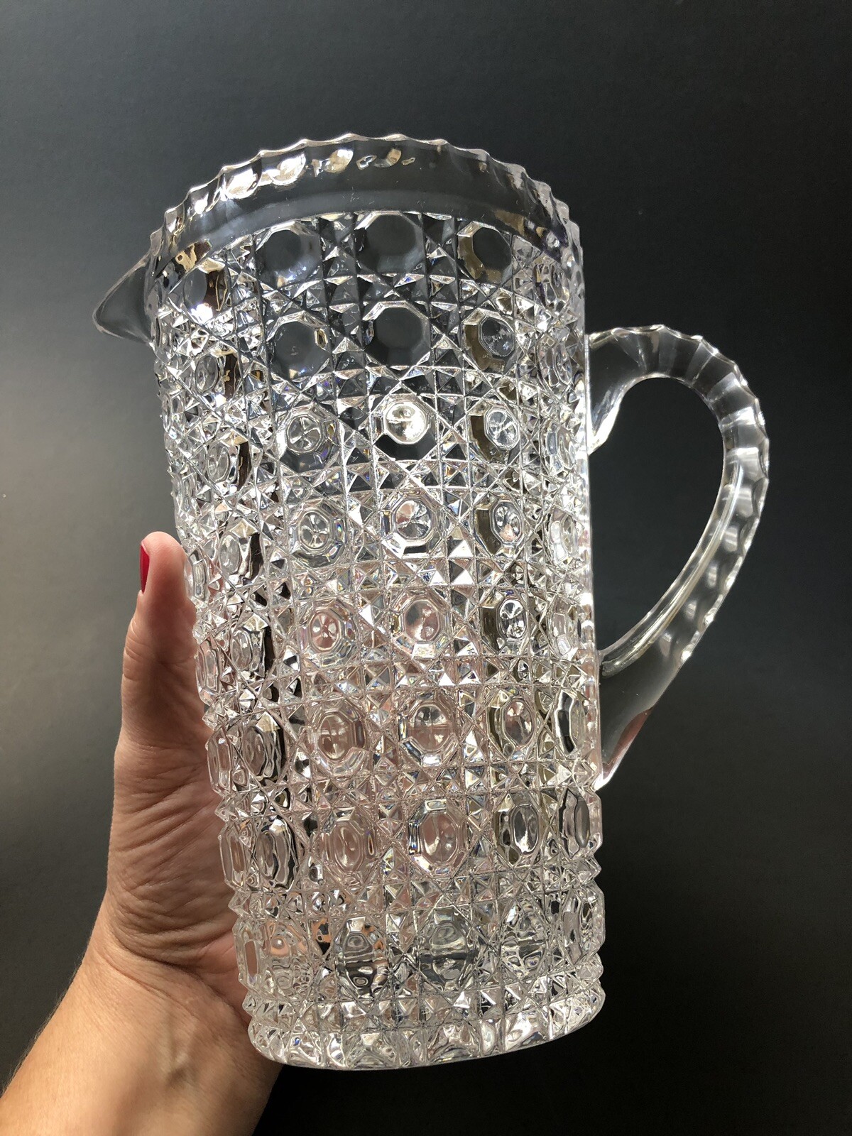 Vintage Diamond and Button Glass Pitcher Pressed Glass | eBay