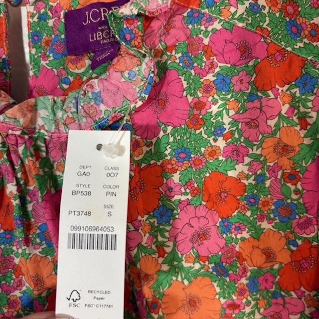 J.Crew Liberty Fabric Blouse Womens Small Pink Floral Ruffle Neck Puff ...