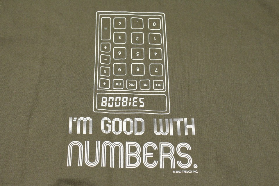 I'm Good With Numbers T-Shirt Men's Sz L Olive Green Calculator Boobies ...