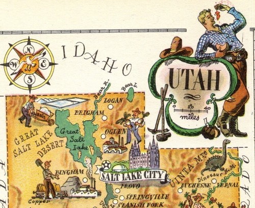 1946 Animated UTAH State Map Vintage Picture Map of Utah Wall Art Decor ...