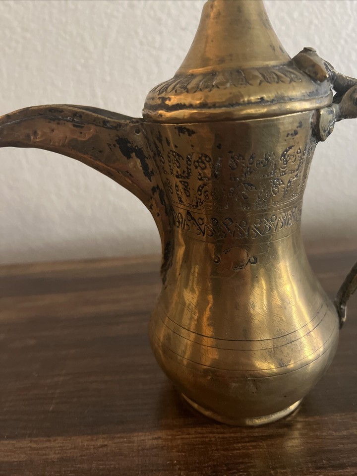 Antique Dallah Middle Eastern Coffee Pot Turkey 9" Pitcher Brass | eBay