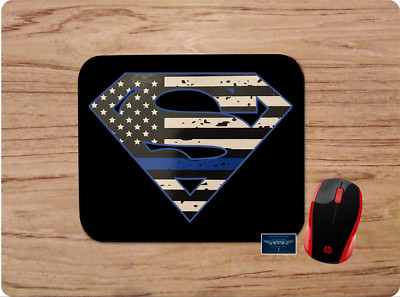 SUPERMAN LOGO THIN BLUE LINE FLAG MOUSEPAD DESK MAT HOME OFFICE GIFT ...