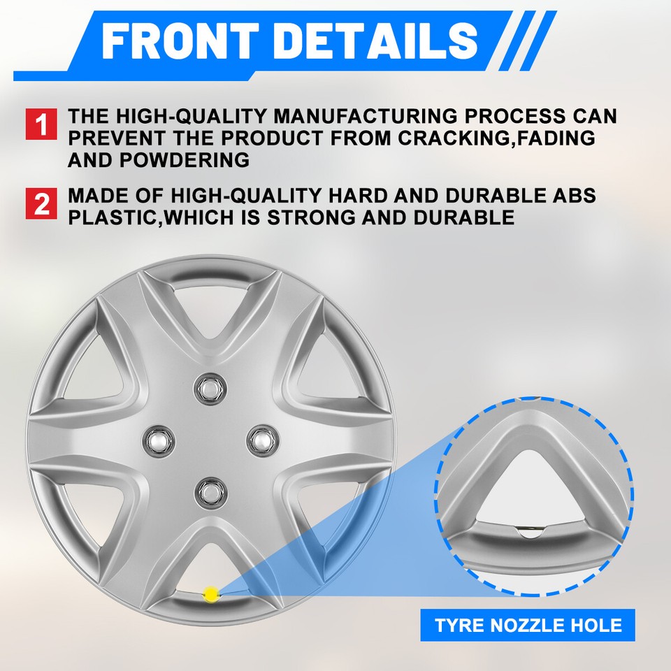 15" Set of 4 Silver Gray Wheel Covers Snap On Full Hub Caps R15 Tire ...