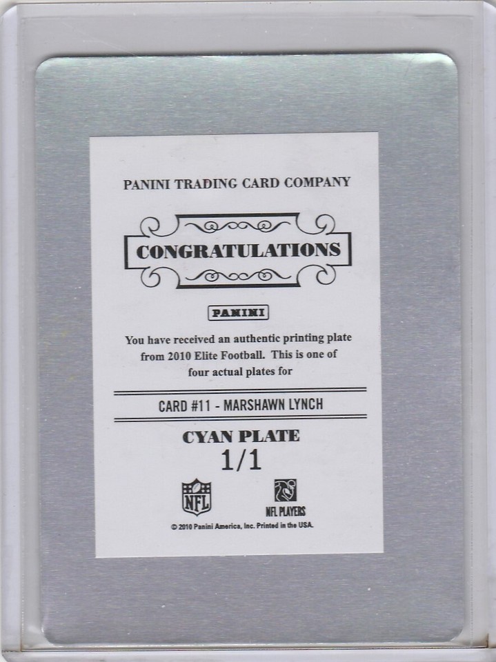 2010 Donruss Elite Printing Plates Cyan #11 Marshawn Lynch #1/1 050-K ...