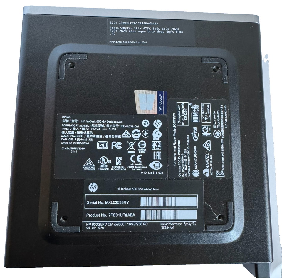 HP ProDesk 600 G5 Mini/i5-9500T 9TH Gen/16GB RAM/256GB M.2 SSD/WiFi+BT ...