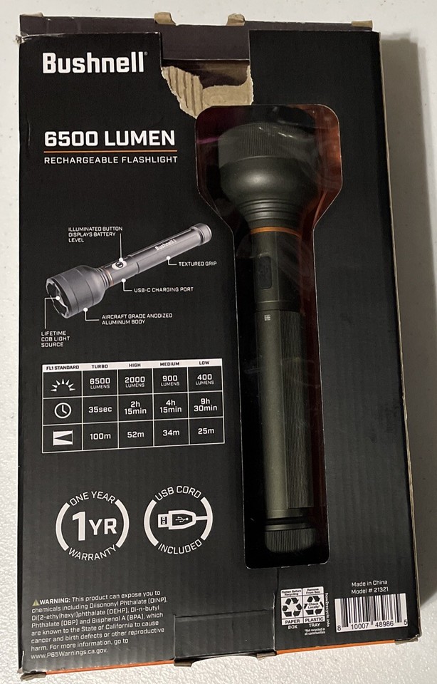 Bushnell 6500 Lumen Rechargeable Performance Grade 4-Mode Flashlight ...