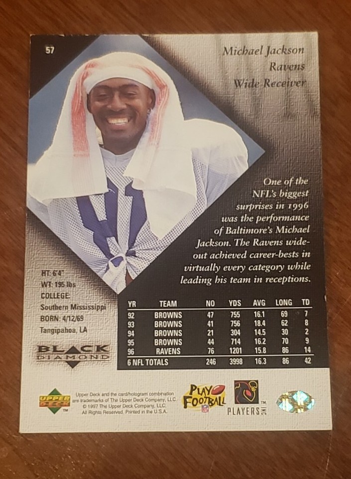 1997-1998 Upper Deck Black Diamond #57 Michael Jackson Ravens Wide ...