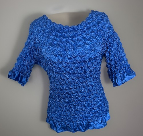 Vtg F C Royal Crinkle Pleated Stretch Top 3/4 Sleeve One Size Fits Boho ...