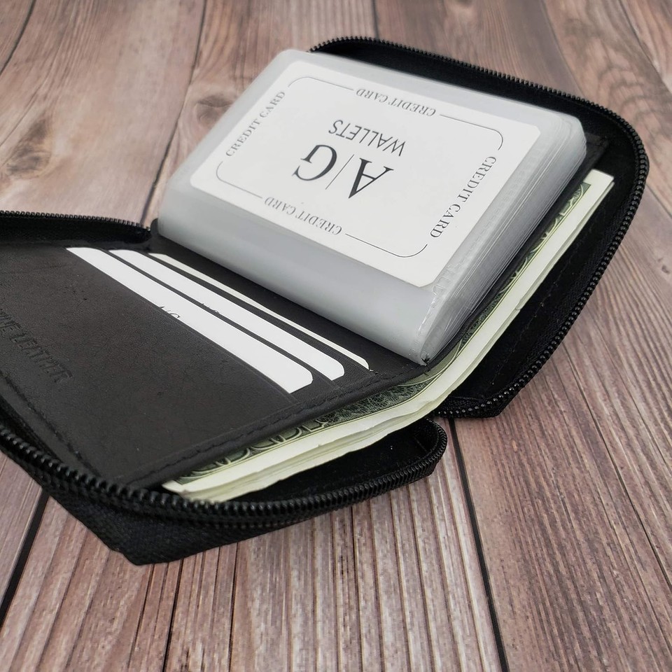 Ag Wallets Mens Zip around Leather Wallet with Inserts (Black ...