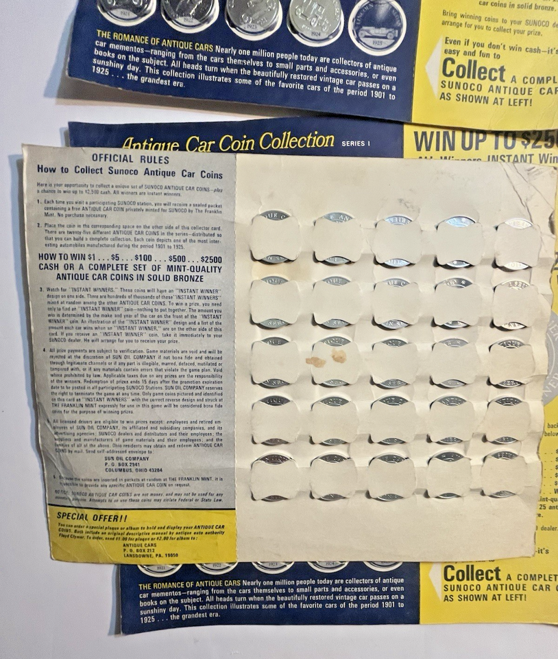 5-Sheets 1968-69 Sunoco Gasoline Premium Antique Car Aluminum Coin ...