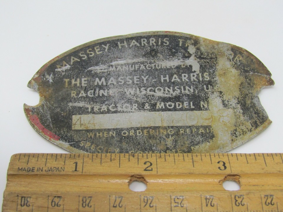 Vintage Massey Harris 44-GR Tractor Serial ID Data Plate Tag Metal ...