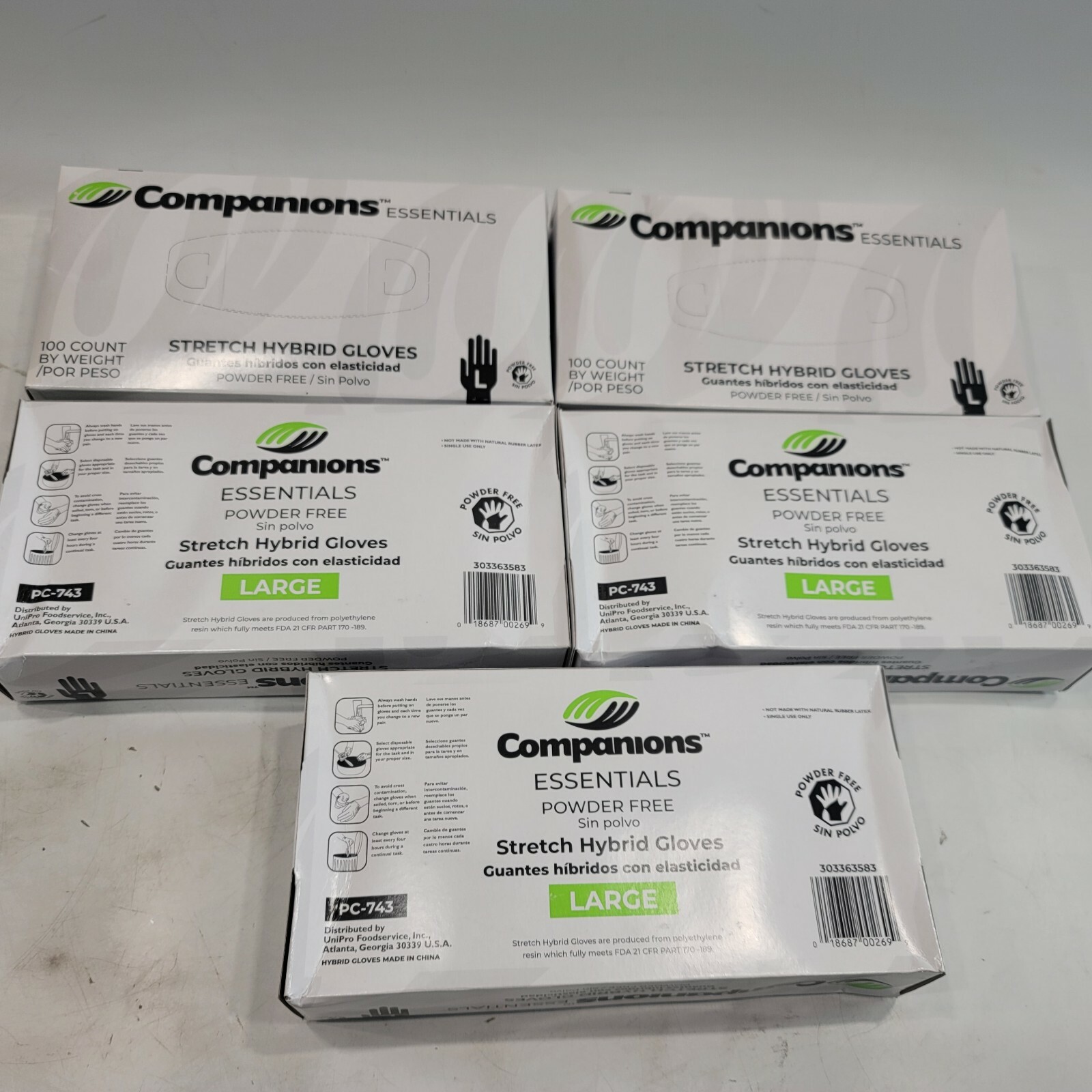 Case of 500 COMPANIONS ESSENTIALS STRETCH HYBRID GLOVES LARGEPowder ...