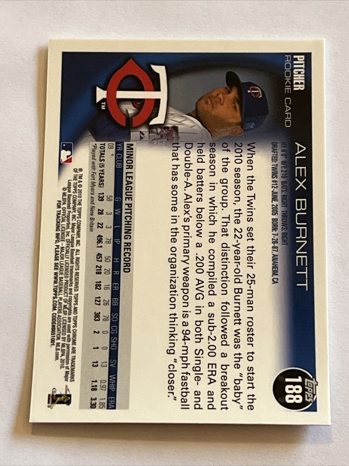 Alex Burnett 2010 Topps Chrome RC Auto #188 Minnesota Twins | eBay
