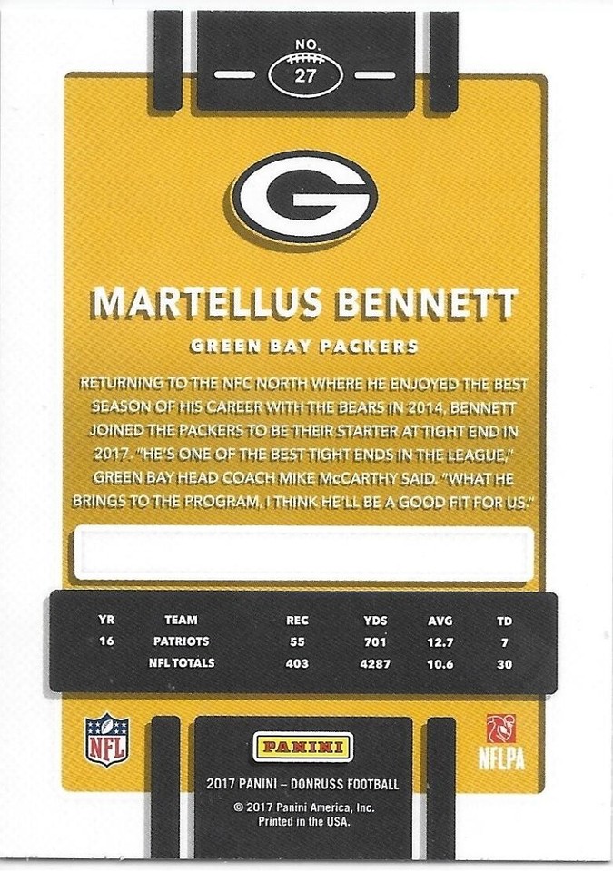 2017 Donruss Football Press Proof Blue Martellus Bennett Packers | eBay