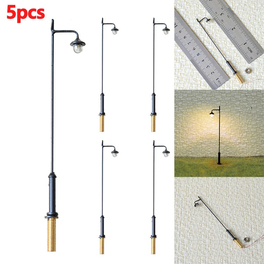 Set of 5 LED Lamppost Path Lamps for HO Scale Model Railroad Street ...