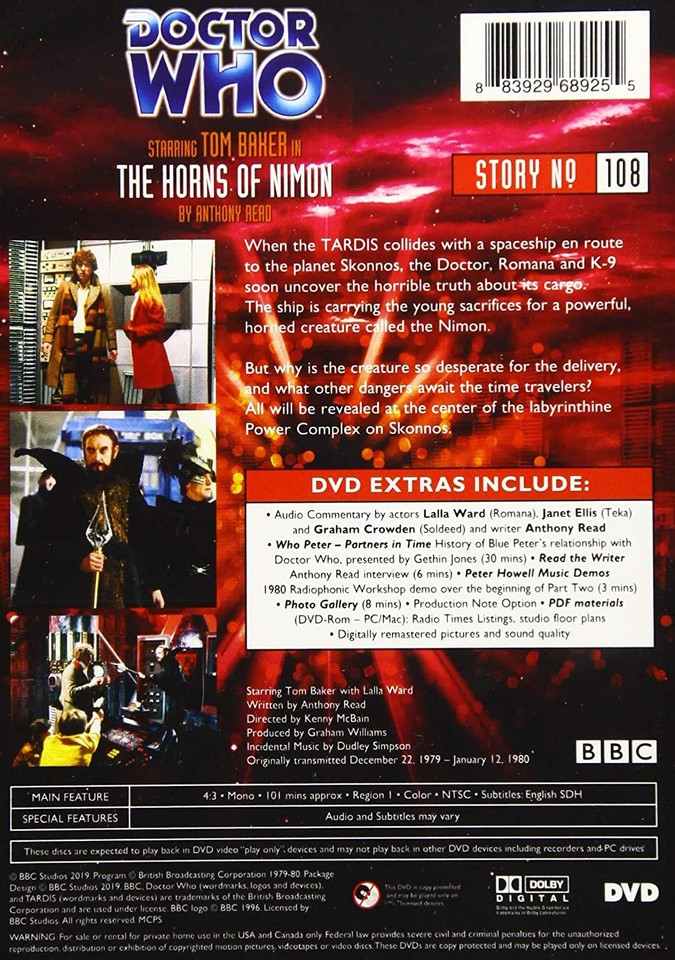 Doctor Who: The Horns of Nimon (DVD) Lalla Ward Graham Crowden Tom ...