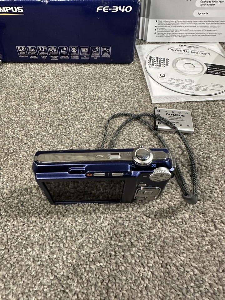 Working Olympus FE-340 8MP Digital Camera TESTED W/ Box, Manuals ...