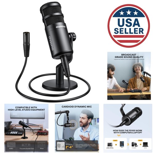 Dynamic XLR Podcast Microphone with Cardioid Pattern & Noise Isolation ...