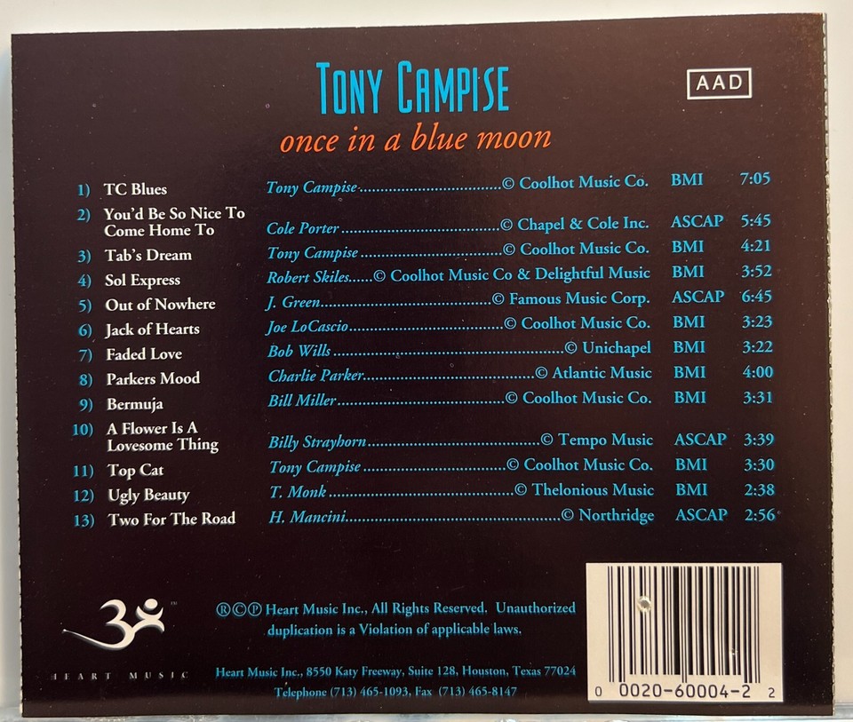 Tony Campise – Once In A Blue Moon (CD 2006 Heart Music) *Rare* *Very ...