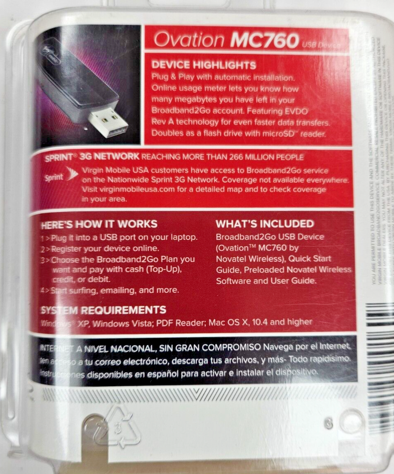 BRAND NEW Virgin Mobile Ovation MC760 Broadband 2Go | eBay