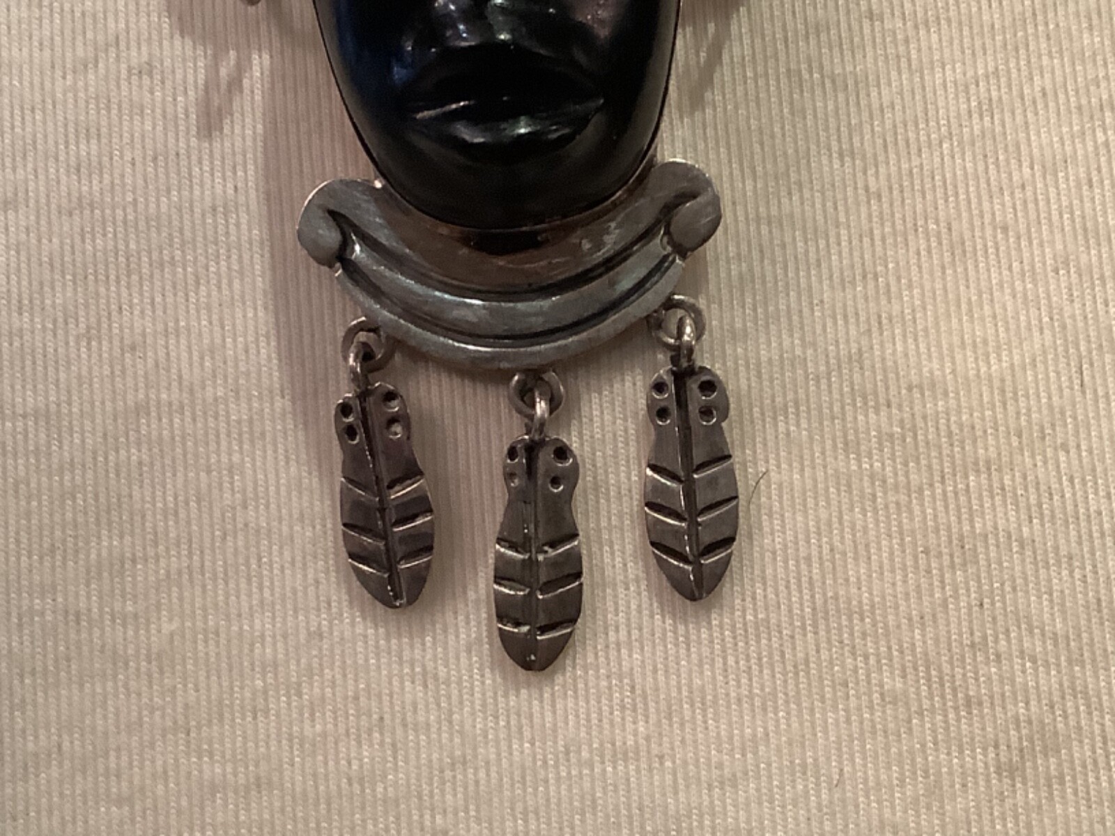 RARE AUTHENTIC SIGNED TAXCO MEXICO HUGE STERLING & ONYX FACE PENDANT ...