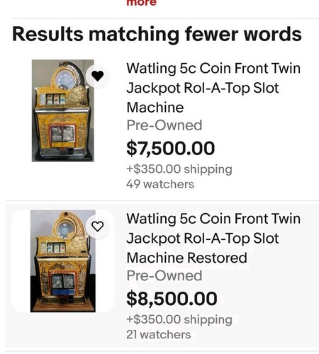 1930's Watling Rol-A-Top Front Twin 5 Cent Jackpot Slot Machine Needs ...