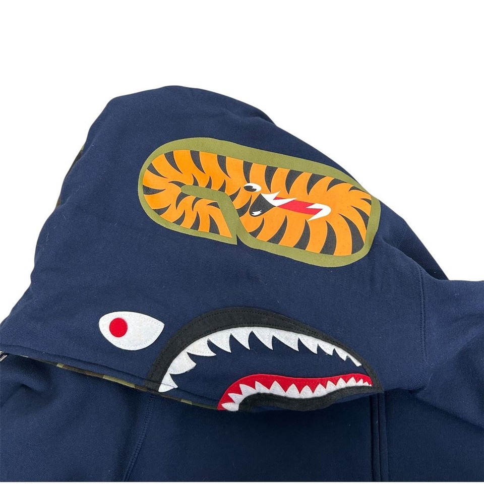Bape Navy Blue and 1st Camo Full Zip WGM Shark Hoodie Jumper | eBay UK