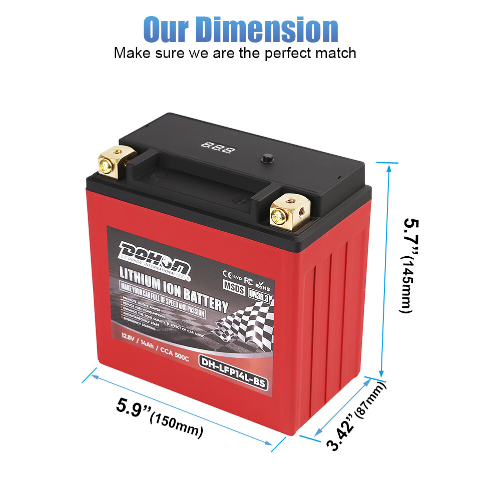 14L-BS 12V 14Ah 500CCA Lithium Motorcycle Starting Battery for Yamaha ...
