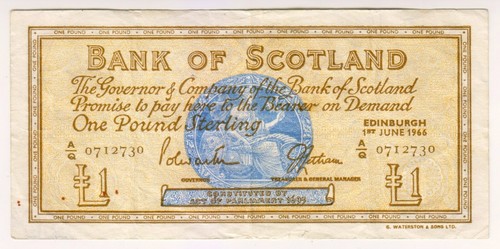 1966 Scotland 1 Pound 0712730 Bank of Scotland Paper Banknotes | eBay