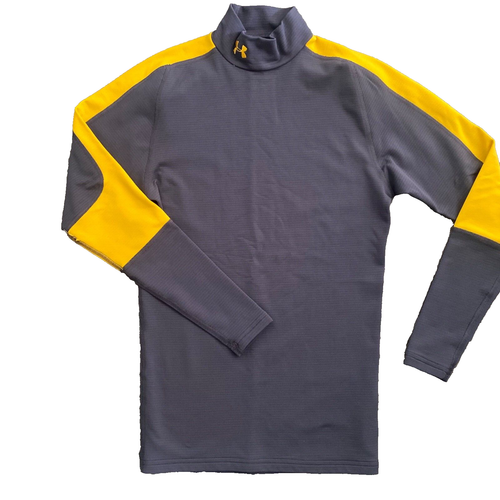 Mens M UNDER ARMOUR Gray Yellow Compression Shirt Mock Neck Long Sleeve ...