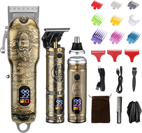 Hair Clippers for Men Professional Cordless Barber Trimmer Set T-Blade ...