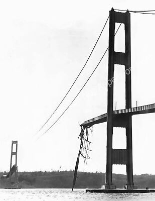 1940 Tacoma Narrows Bridge After Collapse, Washington Vintage Old Photo ...