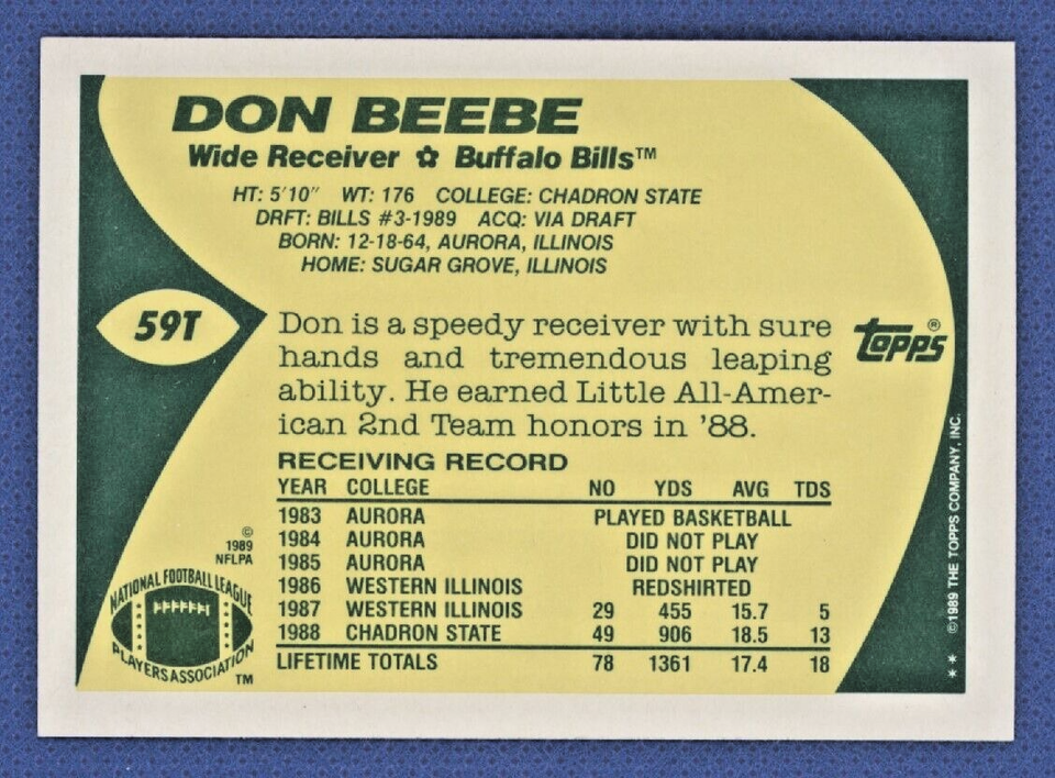 1989 Topps Traded Football Don Beebe #59T Buffalo Bills RC NM-MT | eBay