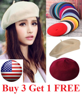 Warm French Style Lightweight Casual Classic Beanie Solid Color Wool ...
