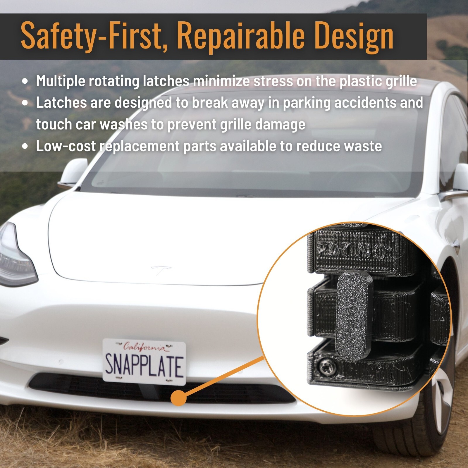 SnapPlate® Model 3 - Removable Height-Adjustable Front License Plate ...