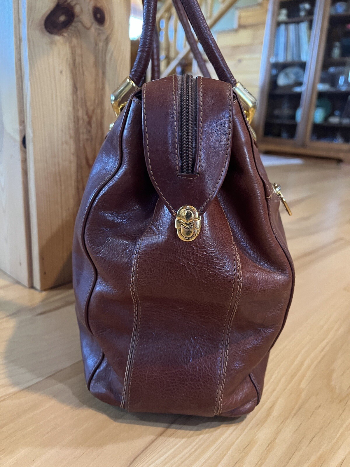 Marino Orlandi Italian leather Cognac Large Tote Shoulder Bag Satchel ...