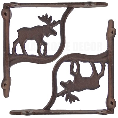 2 Moose Shelf Brackets Cast Iron Rustic Brown Cabin Lodge Hunter Decor ...