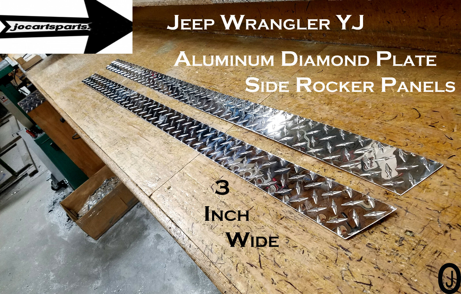 Fits Jeep Wrangler YJ 3 Inch Wide Polished Aluminum Diamond Plate Side ...