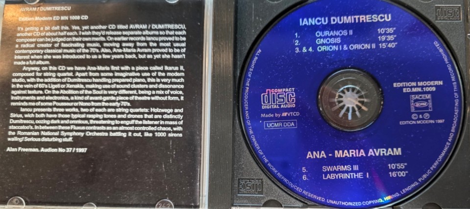 Ana-Maria Avram/Iancu Dumitrescu–Ouranos CD (Romania), 1997 Ed. Mn ...