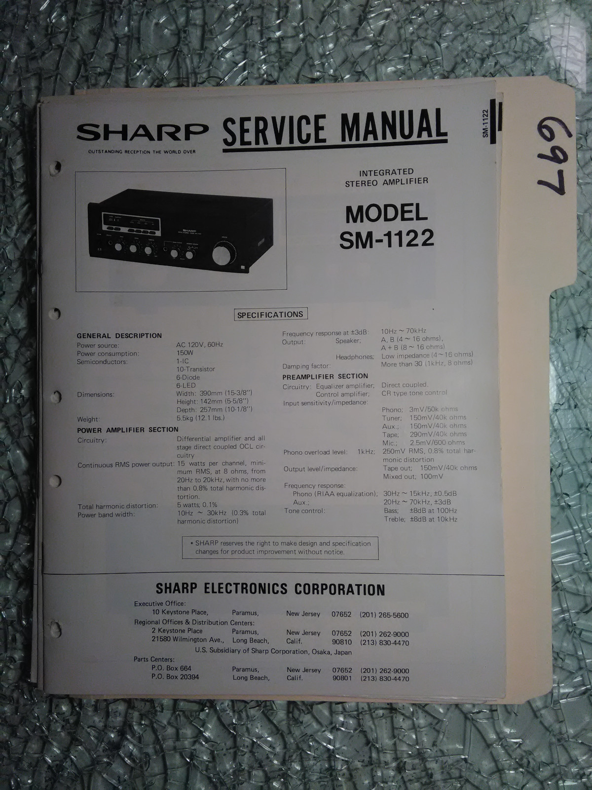 Sharp sm-1122 service manual original repair book stereo amp amplifier ...