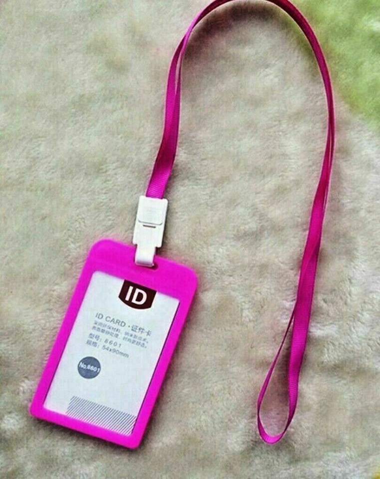 Hard Plastic Pocket ID Card Credit Badge Name Tag Holder Neck Strap ...