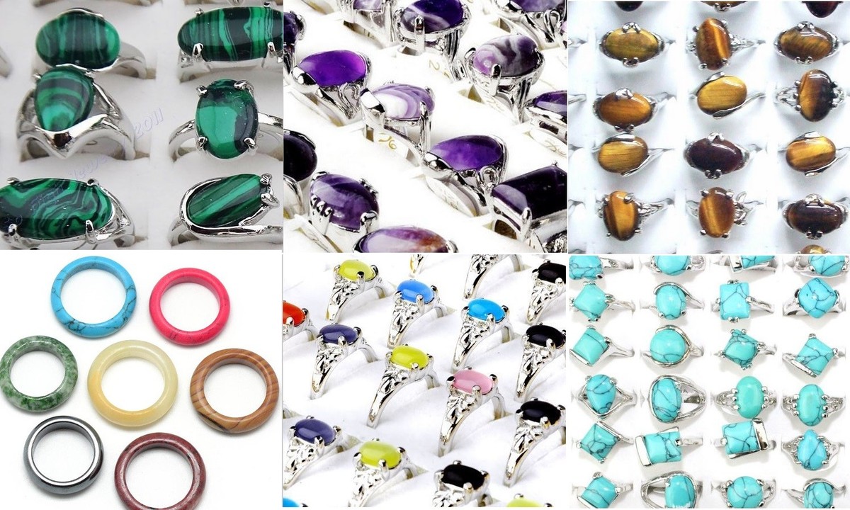 Natural Gemstone Rings Large Silver & Gold Ring With Natural Amethyst