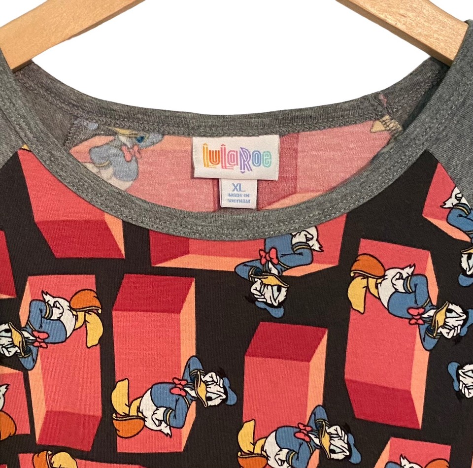 Lularoe Randy T Shirt Donald Duck Disney Size XL Baseball Tee Pink Gray ...