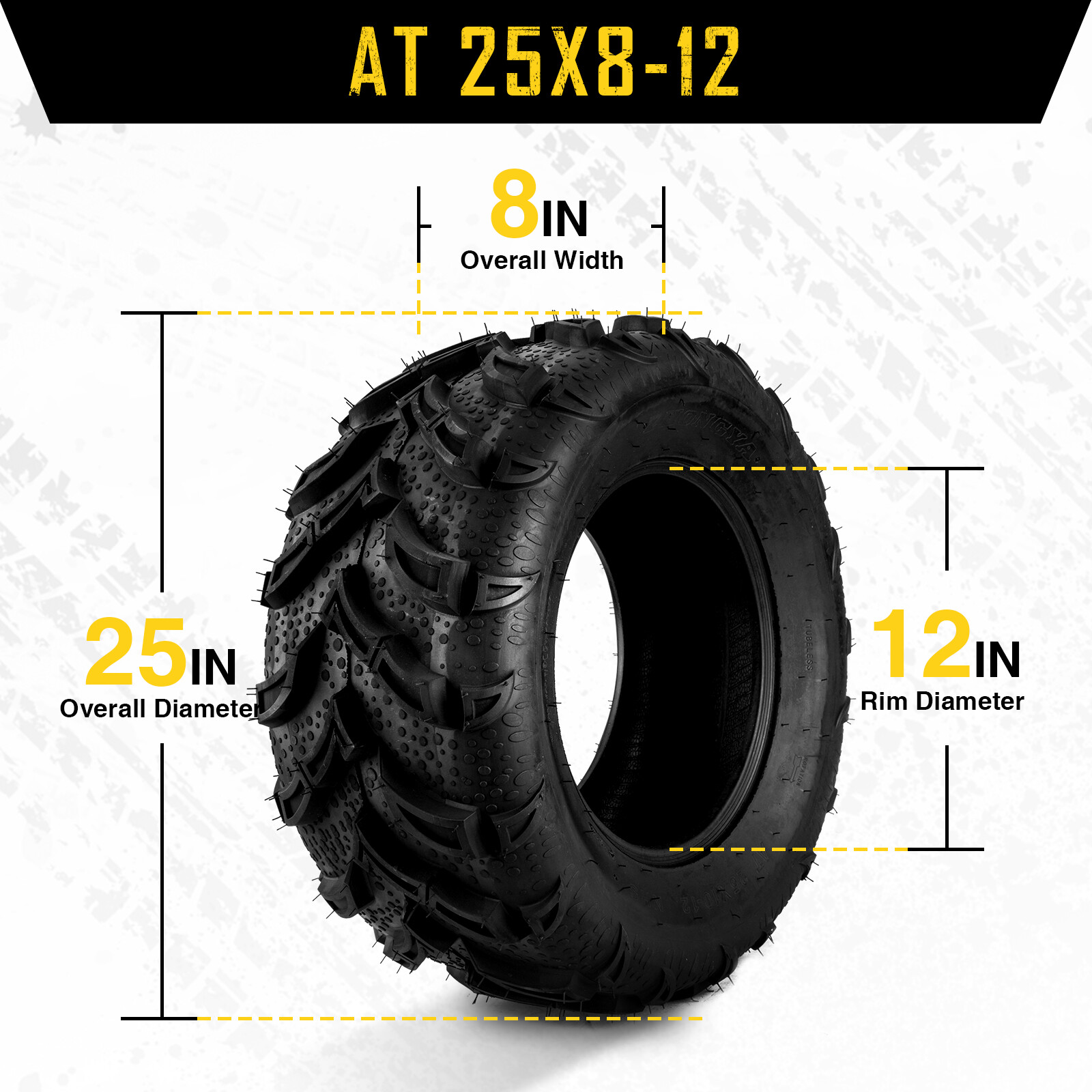 25x8-12 ATV Tires 6Ply UTV Tire 25x8x12 Heavy Duty MUD All Terrain 25 8 ...