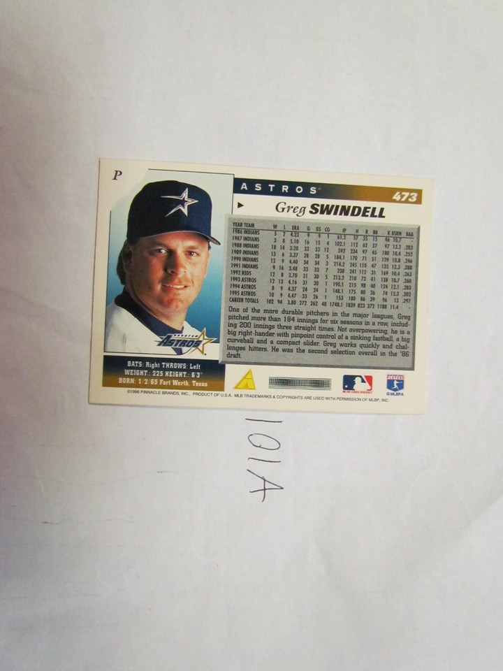 1996 Pinnacle Greg Swindell Autographed Signed Baseball Card | eBay