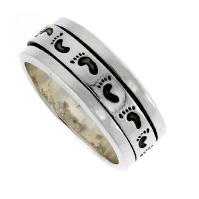 Handmade Sterling Silver Footprints Pattern Center Spinner Ring | eBay