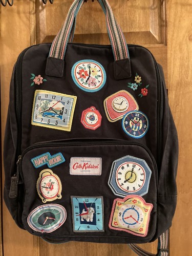 Cath Kidston Black Happy Hour Canvas Backpack with Clock Patches | eBay