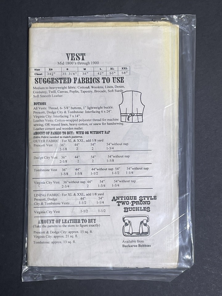 Buckaroo Bobbins Authentic Vintage Western 4 Vests Patterns | eBay