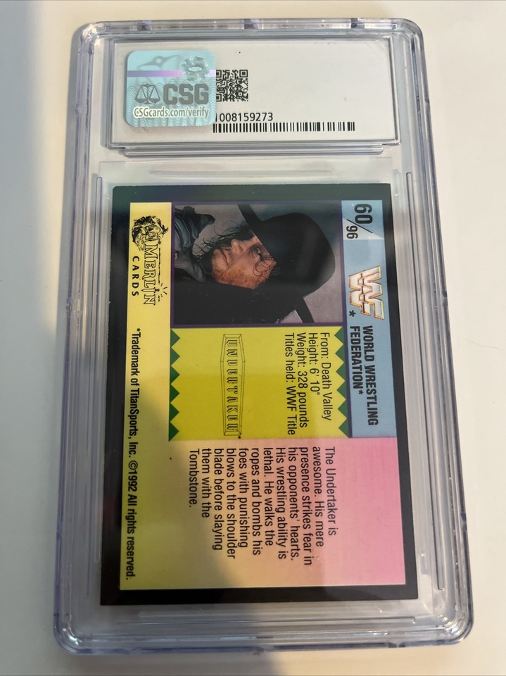 1992 Merlin WWF THE UNDERTAKER Gold Series 1 CSG 7 NM #60 Rookie Card ...