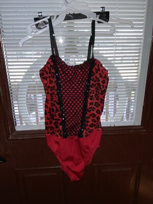 Dansco Sm Adult Red Black Leopard Print Net & Sequin Trim Hiphop Jazz ...